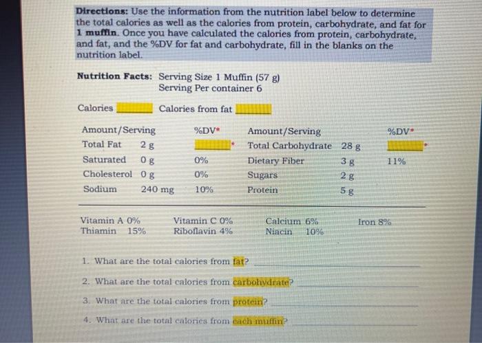 Solved Directions: Use the information from the nutrition | Chegg.com
