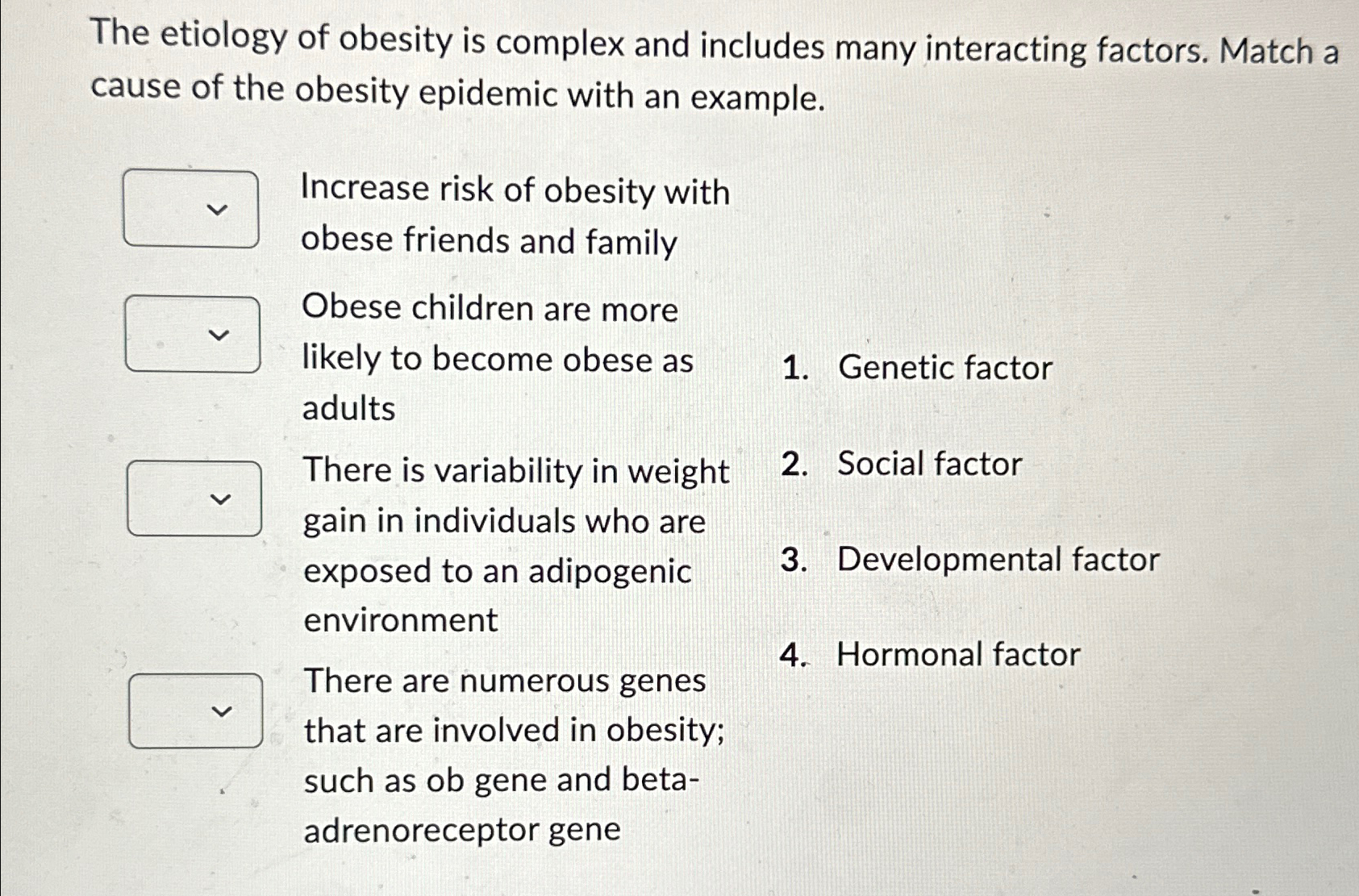 Solved The etiology of obesity is complex and includes many | Chegg.com
