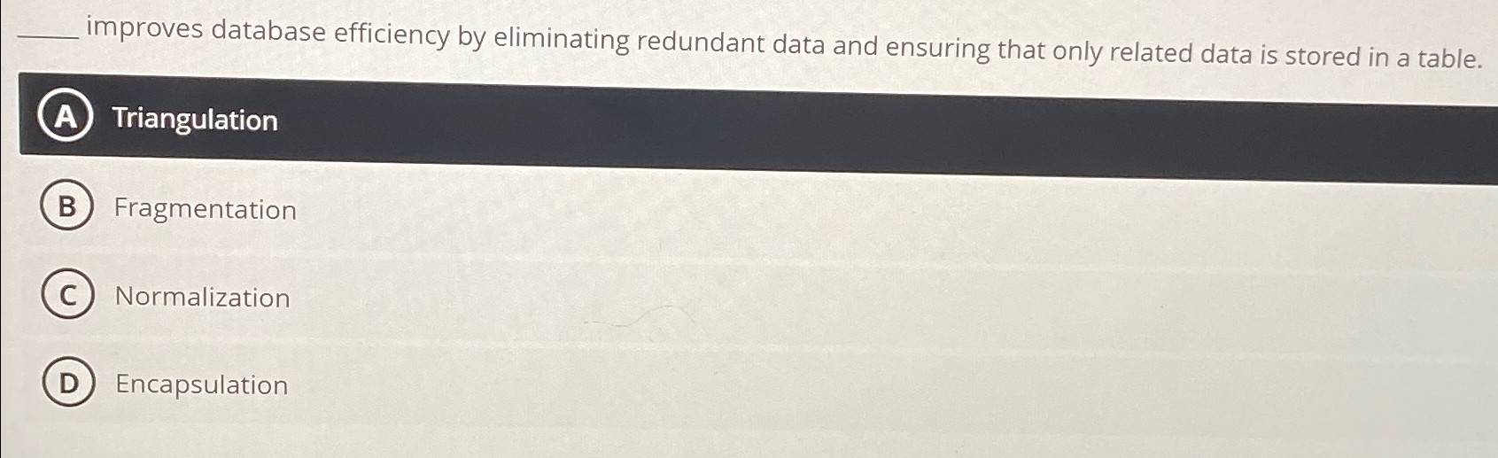 Solved improves database efficiency by eliminating redundant | Chegg.com