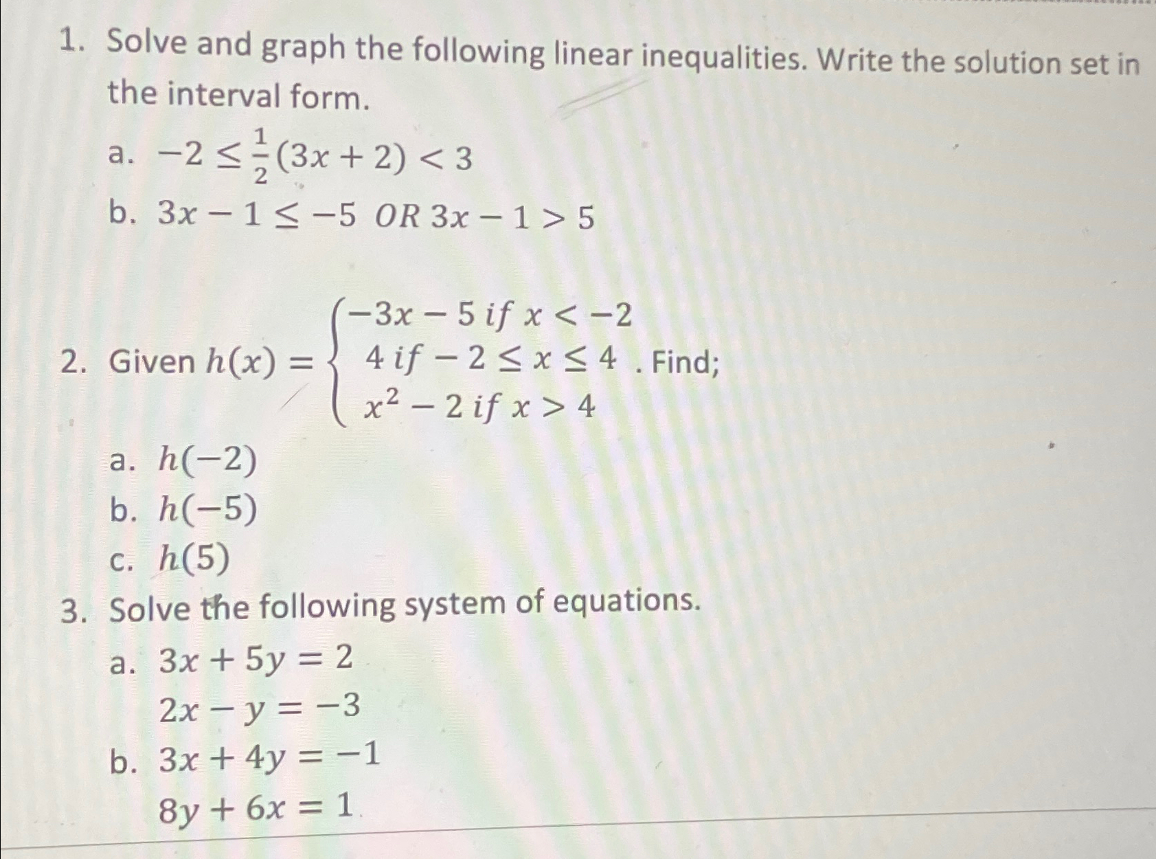 Solved Solve and graph the following linear inequalities. | Chegg.com