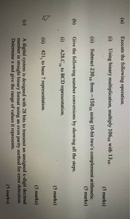 Solved A Execute The Following Operation 1 Using Binary 0828