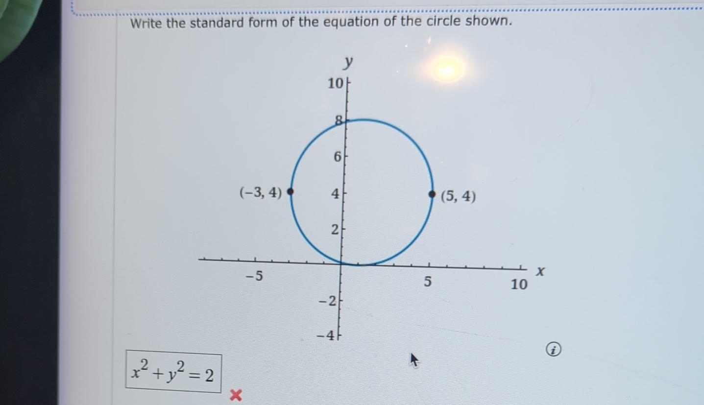 Solved Write the standard form of the equation of the circle | Chegg.com