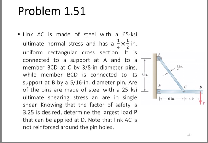 Solved Problem 1.51 • Link AC is made of steel with a 65-ksi | Chegg.com