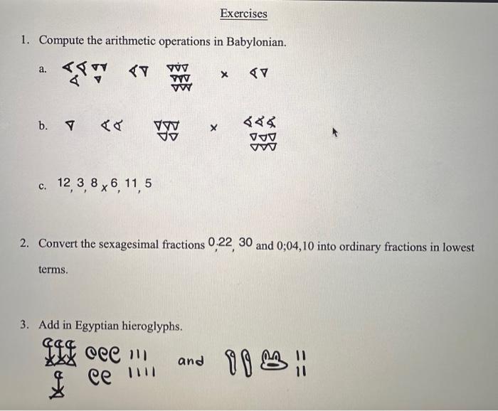Solved 1. Compute the arithmetic operations in Babylonian. | Chegg.com