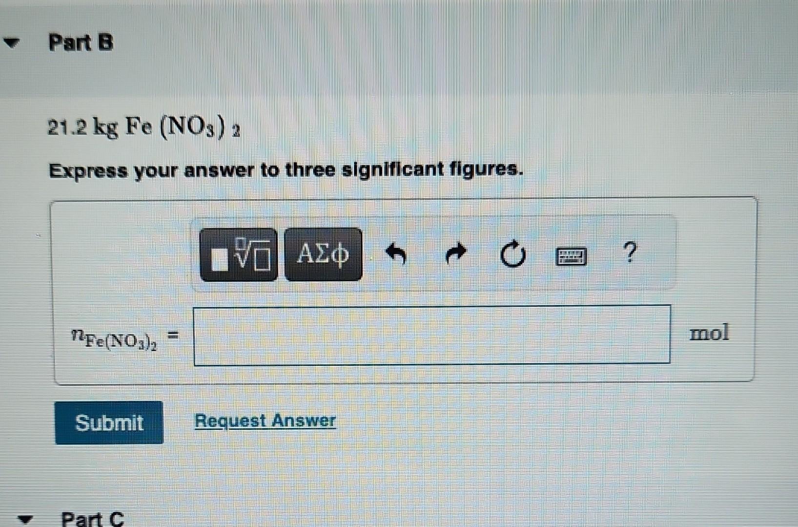 Solved 21.2 kgFe(NO3)2 Express your answer to three | Chegg.com