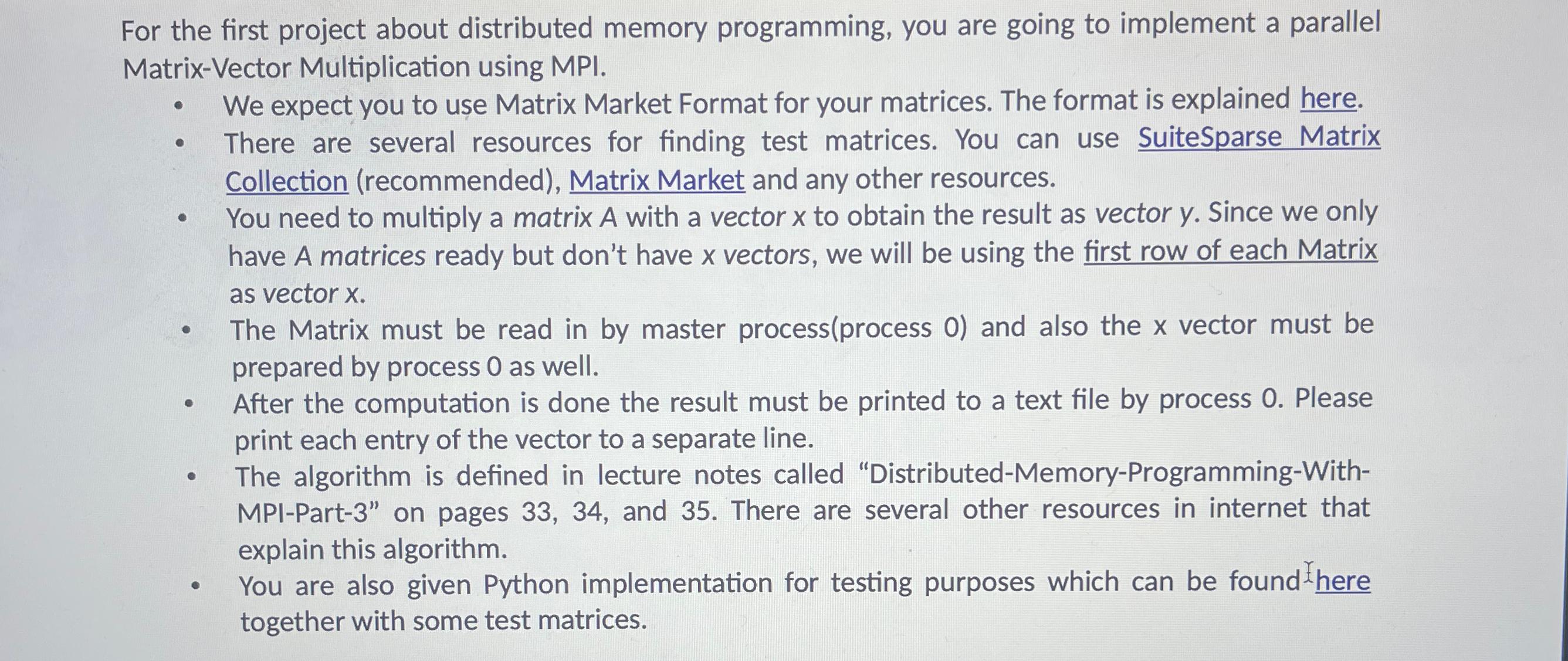 Solved For the first project about distributed memory | Chegg.com