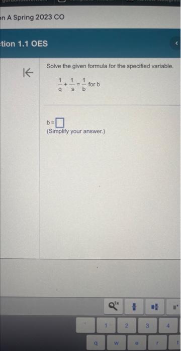 Solved Solve the given formula for the specified variable. | Chegg.com