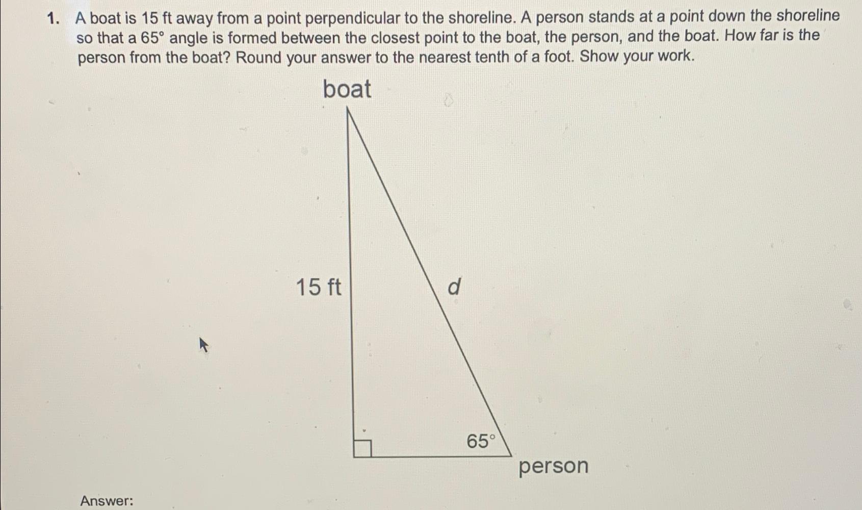 Solved A boat is 15ft ﻿away from a point perpendicular to | Chegg.com