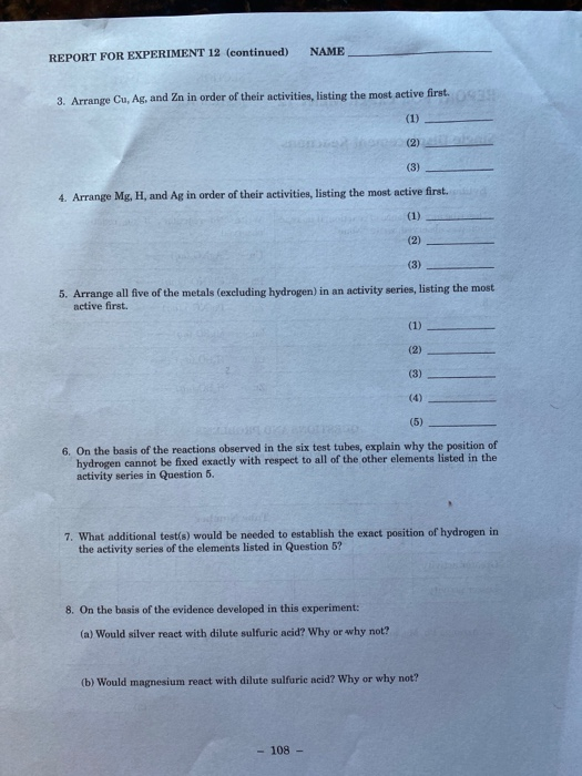 Solved NAME SECTION DATE INSTRUCTOR REPORT FOR EXPERIMENT 12 | Chegg.com