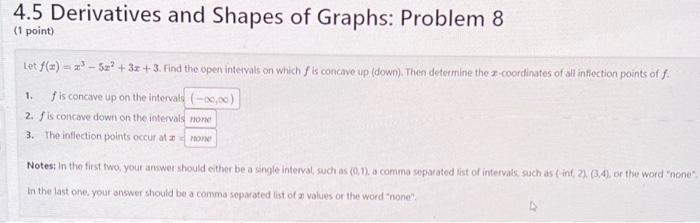 Solved 4.5 Derivatives and Shapes of Graphs: Problem 8 (1 | Chegg.com
