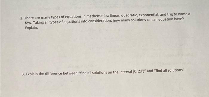 Solved 2. There are many types of equations in mathematics: | Chegg.com