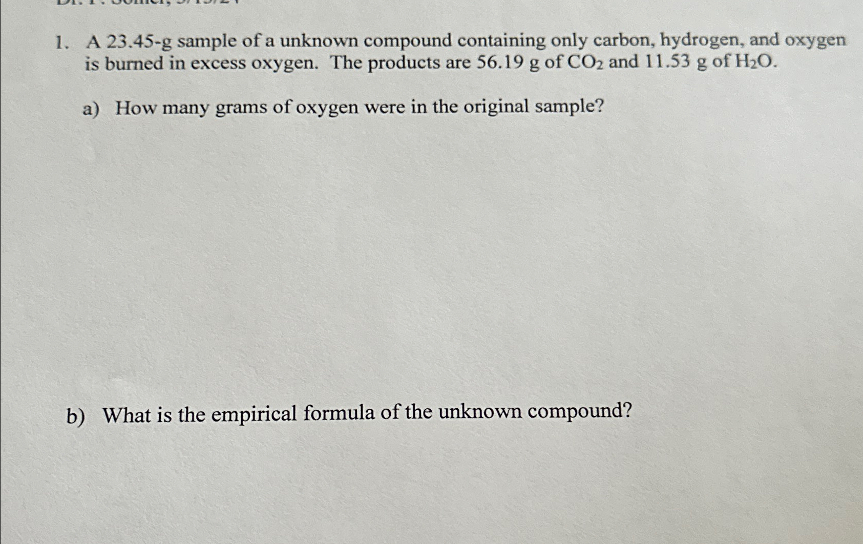 Solved A 23.45-g ﻿sample of a unknown compound containing | Chegg.com