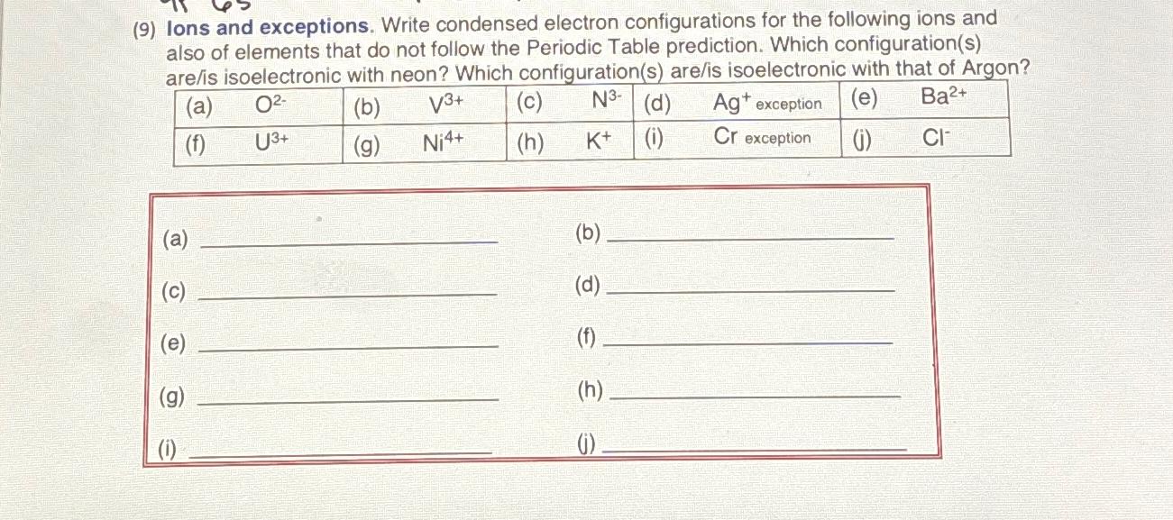 Solved (9) ﻿Ions and exceptions. Write condensed electron | Chegg.com