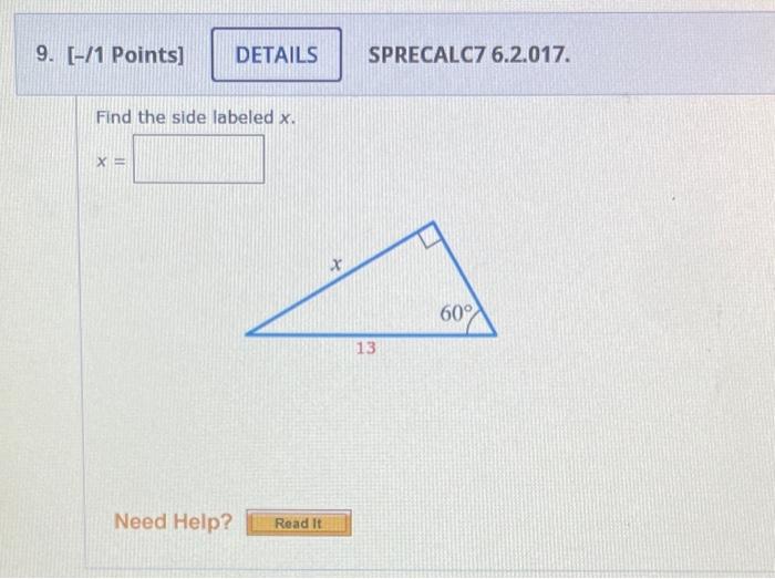 Solved Find the side labeled x. | Chegg.com