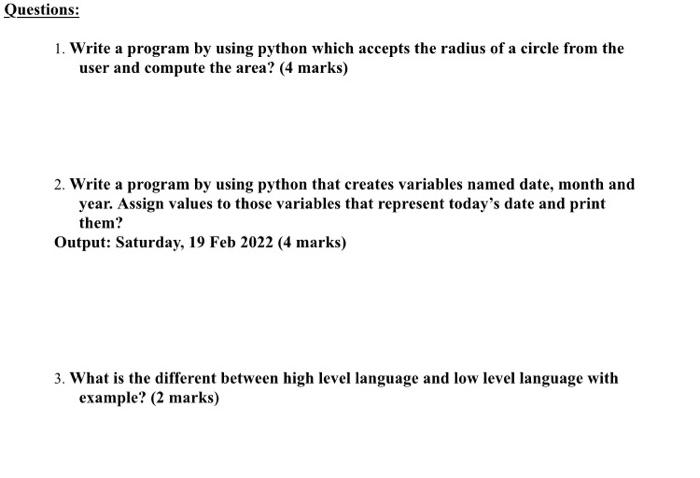 Solved 1. Write a program by using python which accepts the | Chegg.com