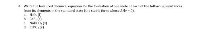 Solved 9. Write the balanced chemical equation for the | Chegg.com
