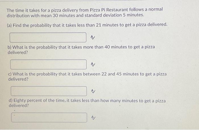 Solved The time it takes for a pizza delivery from Pizza Pi | Chegg.com
