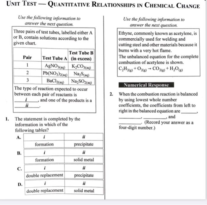 Solved UNIT TEST QUANTITATIVE Use the following information | Chegg.com