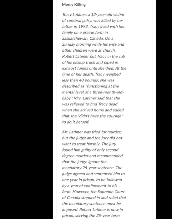 Solved Tracy Latimer's Case Available on Friday, September | Chegg.com