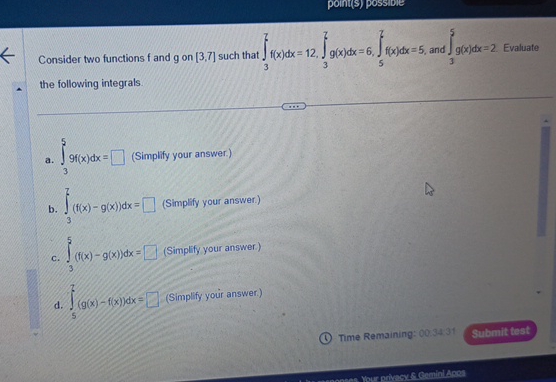 Solved point(S) ﻿possidieConsider two functions f ﻿and g ﻿on | Chegg.com