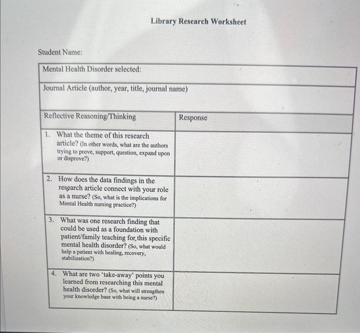 Solved Library Research Worksheet Student Name: Complete | Chegg.com