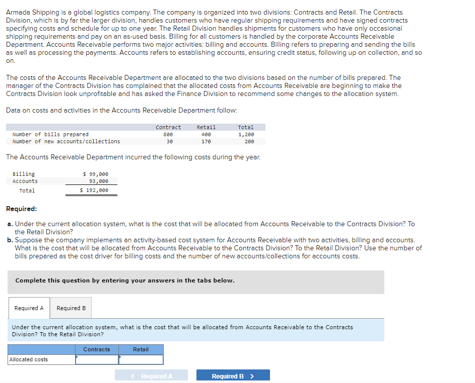 Solved Armada Shipping is a global logistics company. The | Chegg.com