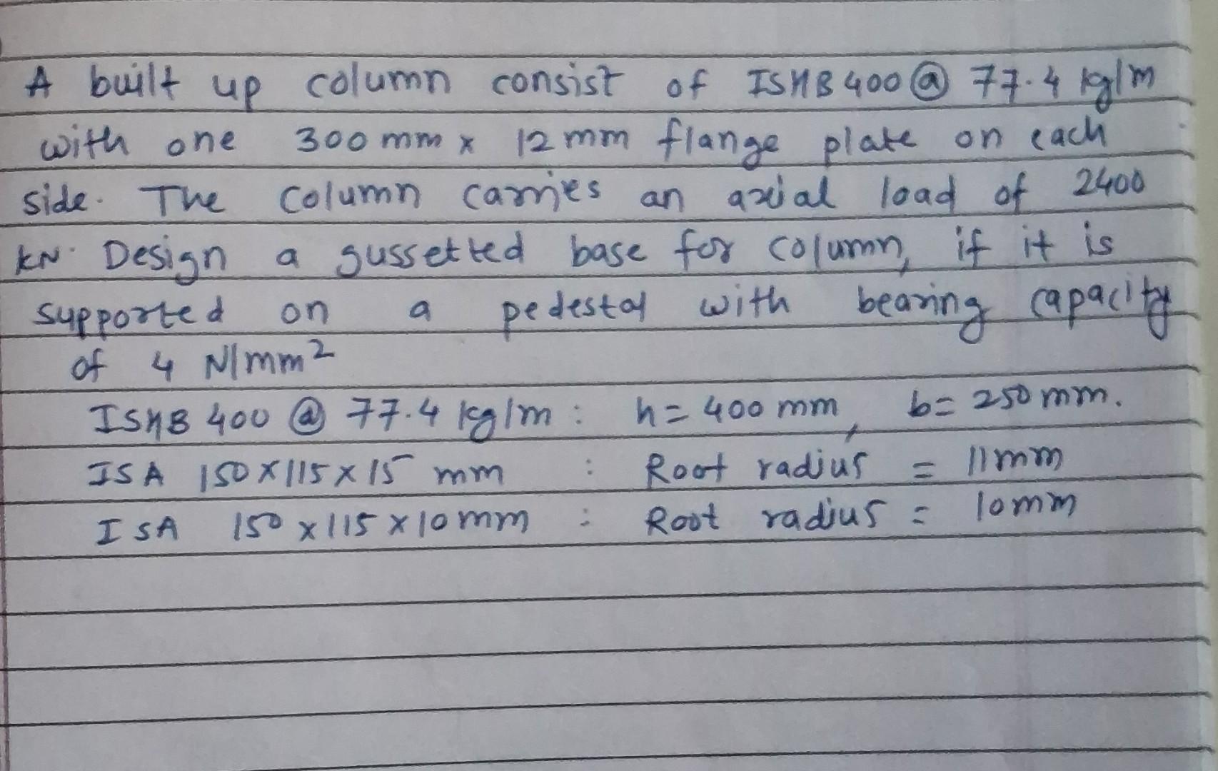 Solved A built up column consist of ISHB400@77.4 kg/m with | Chegg.com
