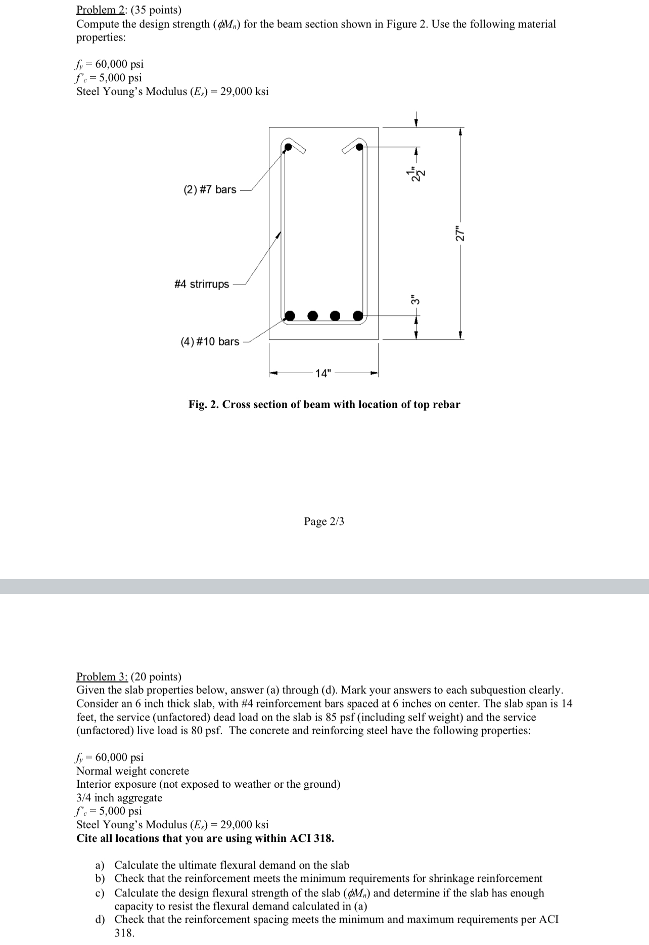 Solved Problem 2: (35 ﻿points)Compute the design strength | Chegg.com