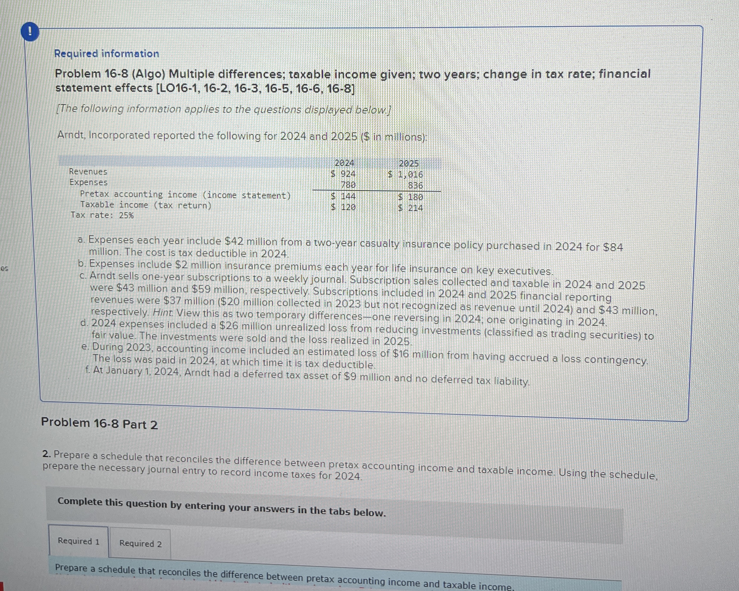 Solved !Required informationProblem 16-8 (Algo) ﻿Multiple | Chegg.com