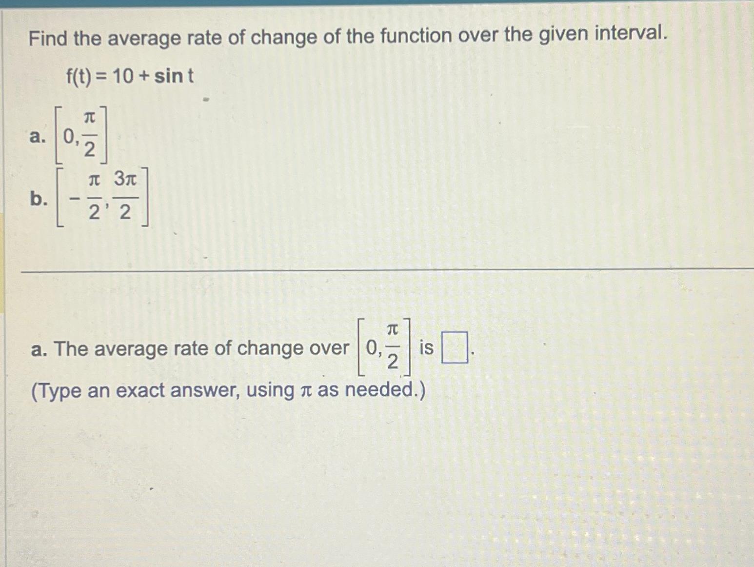 Solved Find the average rate of change of the function over | Chegg.com