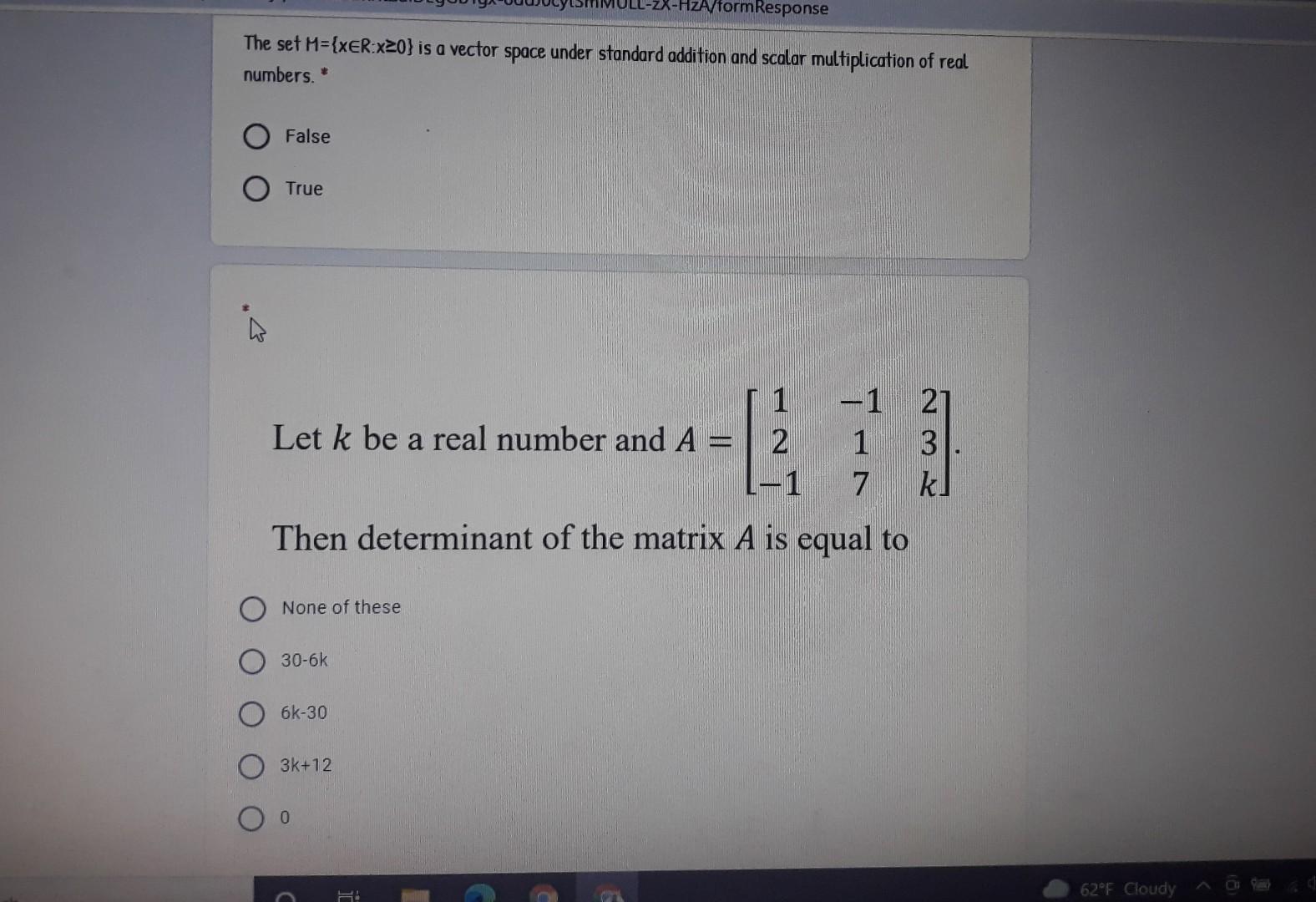 Solved formResponse The set M={XER:x=0) is a vector space | Chegg.com