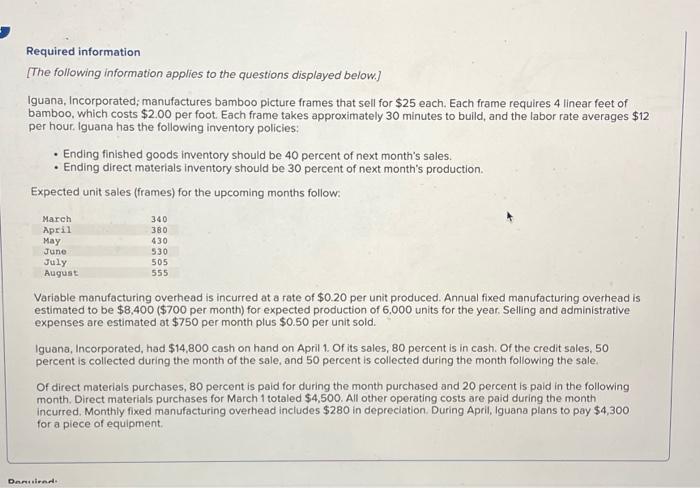 Solved Required information [The following information | Chegg.com