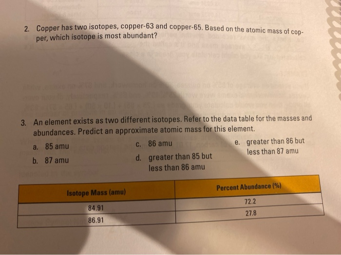 Solved 2. Copper has two isotopes, copper-63 and copper-65. | Chegg.com