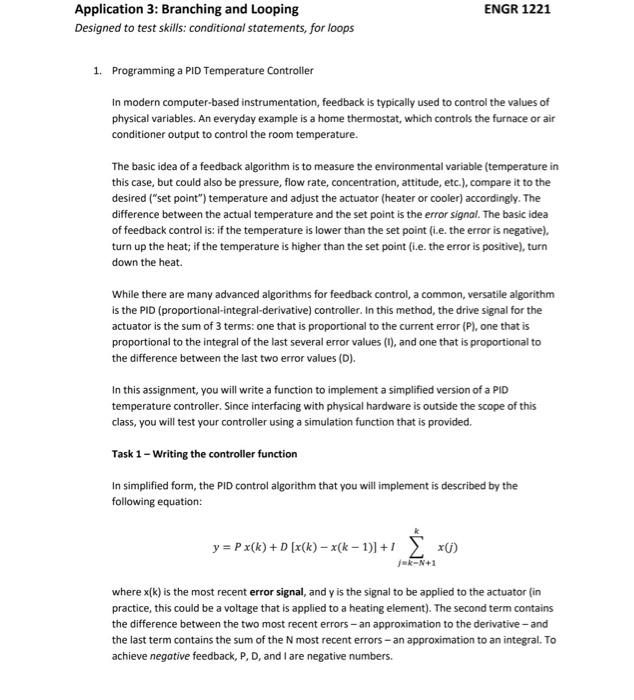 Solved ENGR 1221 Application 3: Branching and Looping | Chegg.com