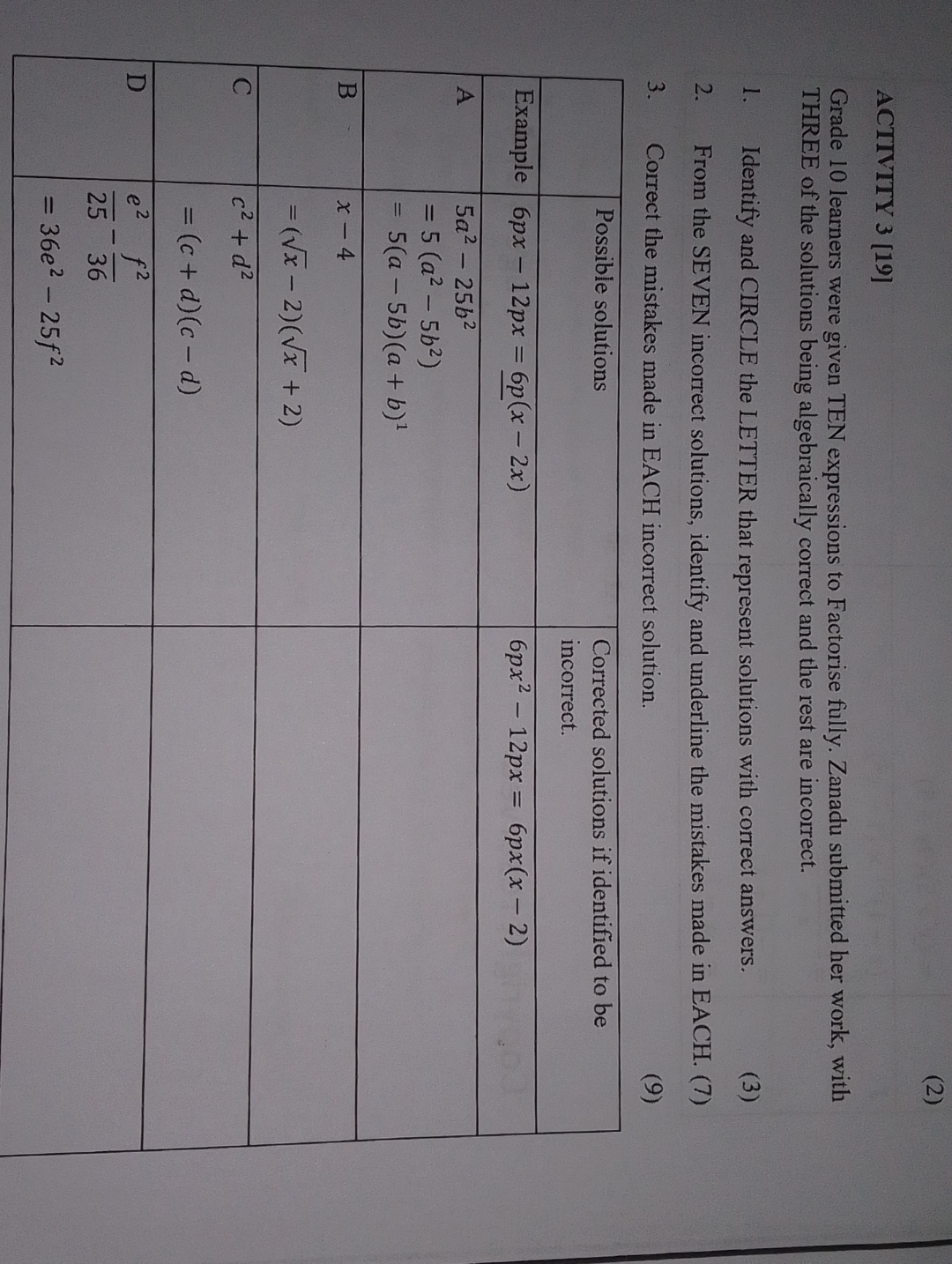 Solved (2)ACTIVITY 3 [19]Grade 10 ﻿learners were given TEN | Chegg.com
