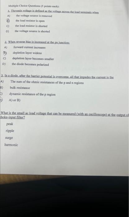 Solved (B) C) D) B) Multiple Choice Questions (5 points | Chegg.com