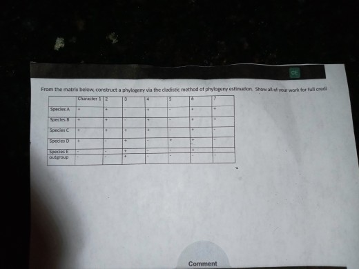 Solved From the matrix below.construct a phylogeny via the | Chegg.com
