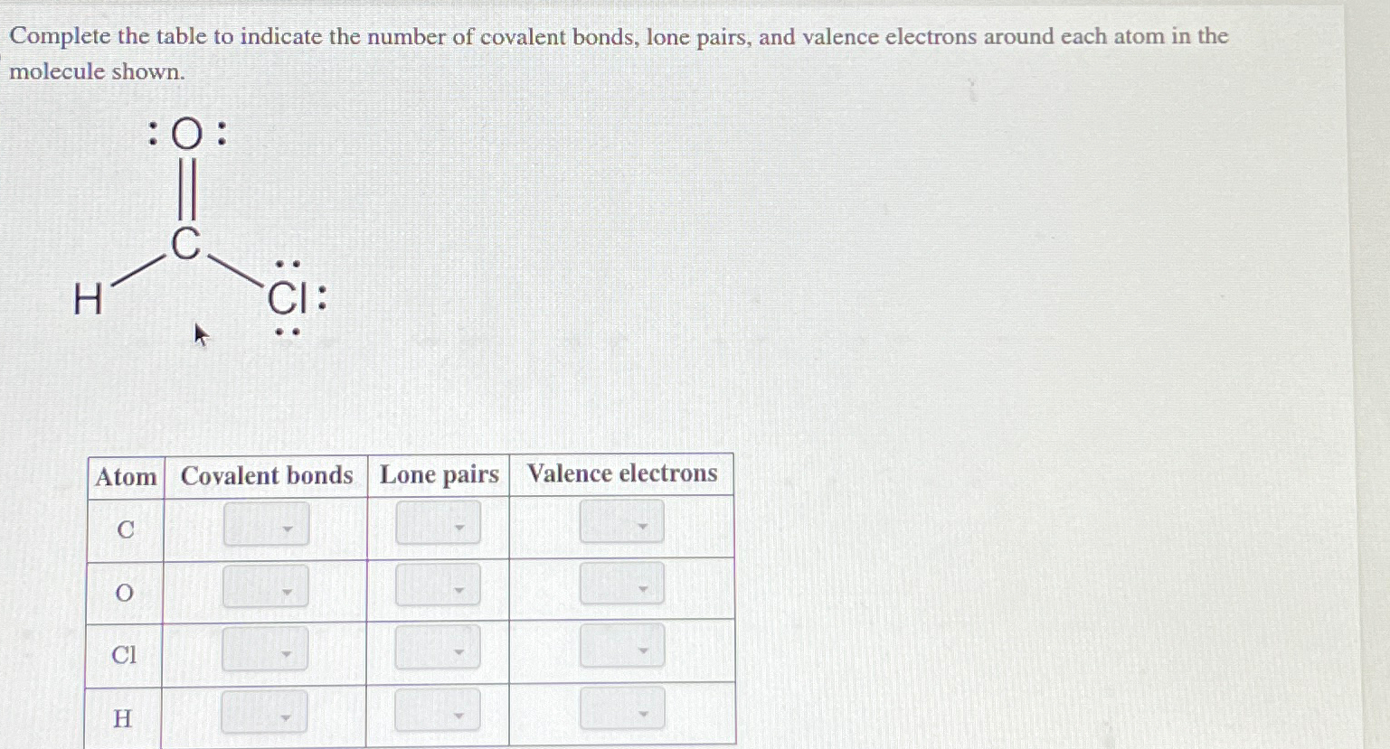 Solved Complete the table to indicate the number of covalent | Chegg.com