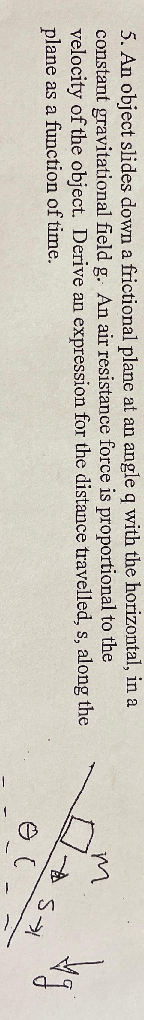 Solved An object slides down a frictional plane at an angle | Chegg.com