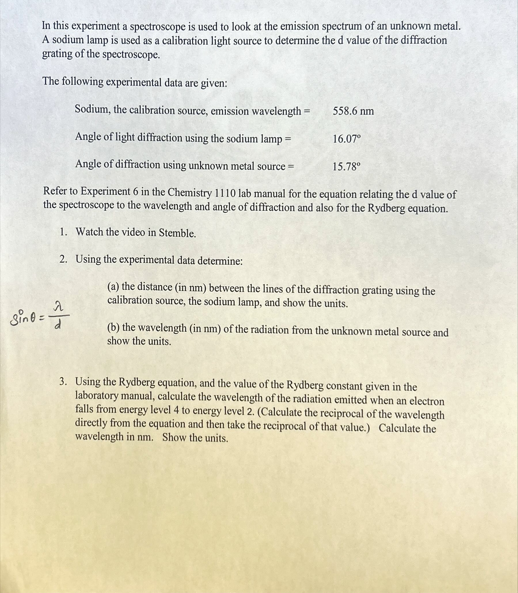 Solved In this experiment a spectroscope is used to look at | Chegg.com