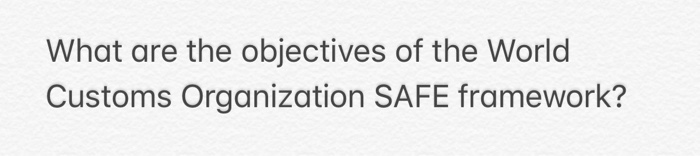 Solved What are the objectives of the World Customs | Chegg.com