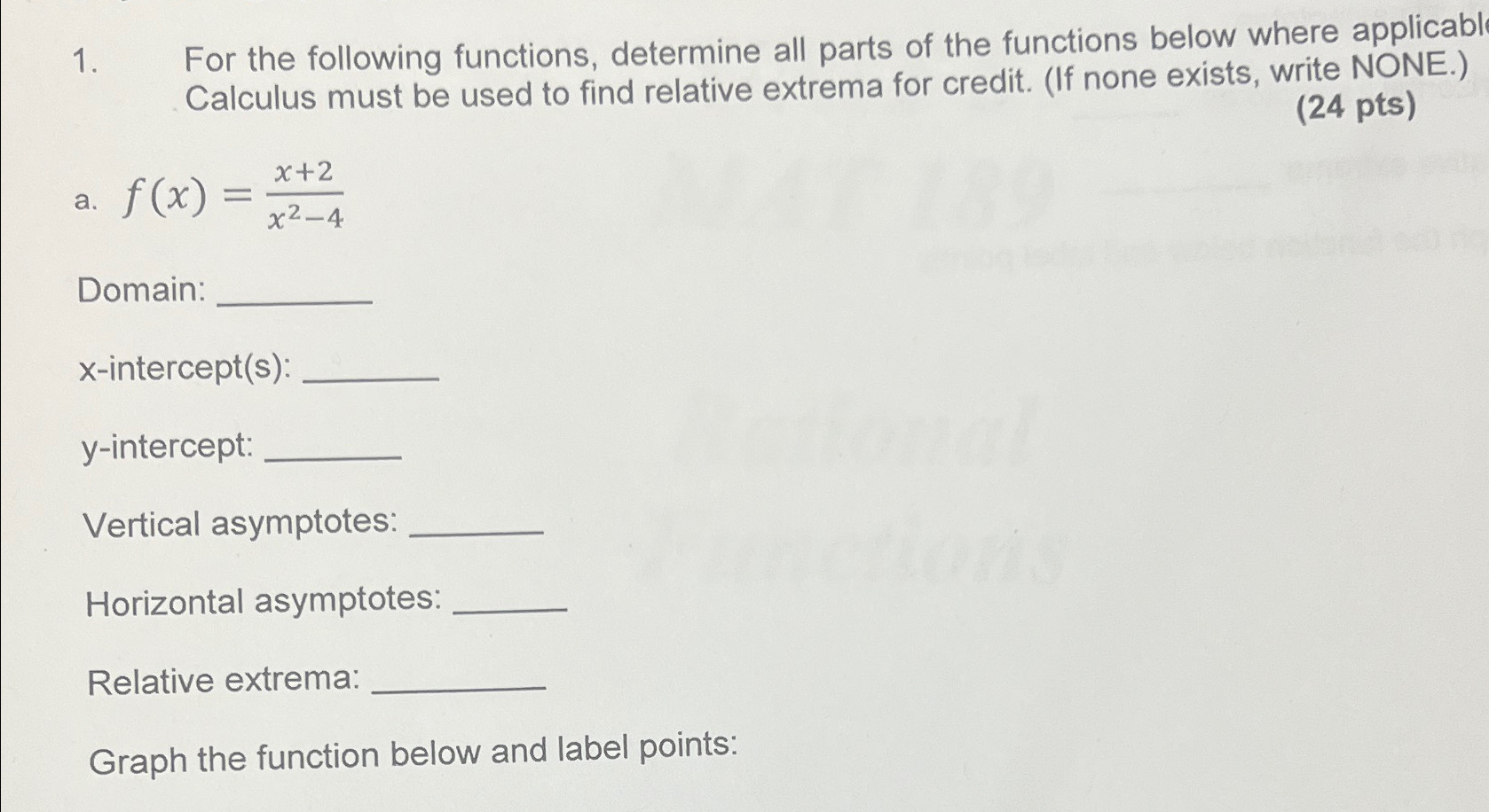 Solved For the following functions, determine all parts of | Chegg.com