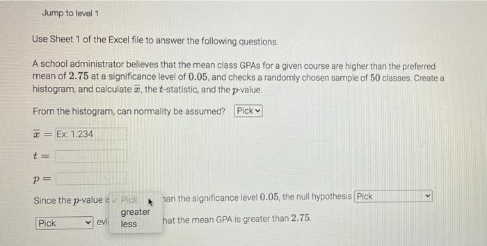 Jump To Level 1 Use Sheet 1 Of The Excel File To