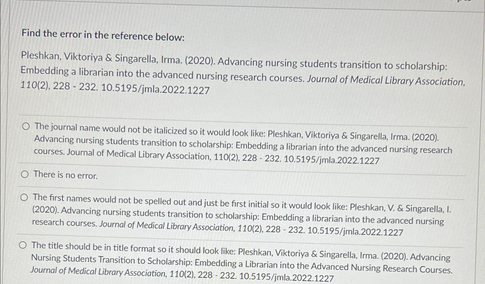 Solved Find the error in the reference below:Pleshkan, | Chegg.com