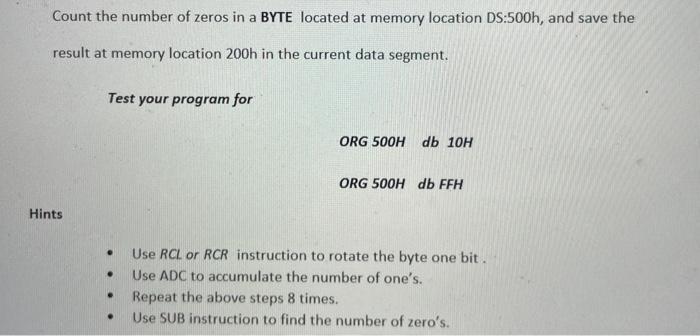 Solved Count the number of zeros in a BYTE located at memory | Chegg.com
