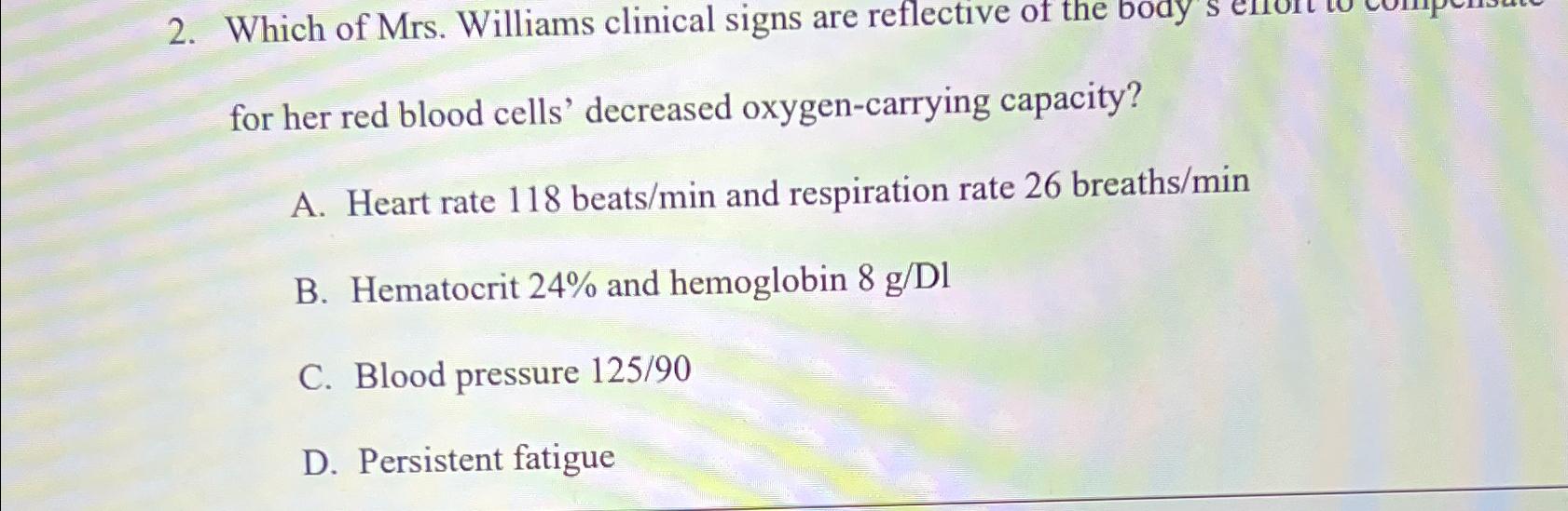 Solved Which of Mrs. ﻿Williams clinical signs are reflective | Chegg.com