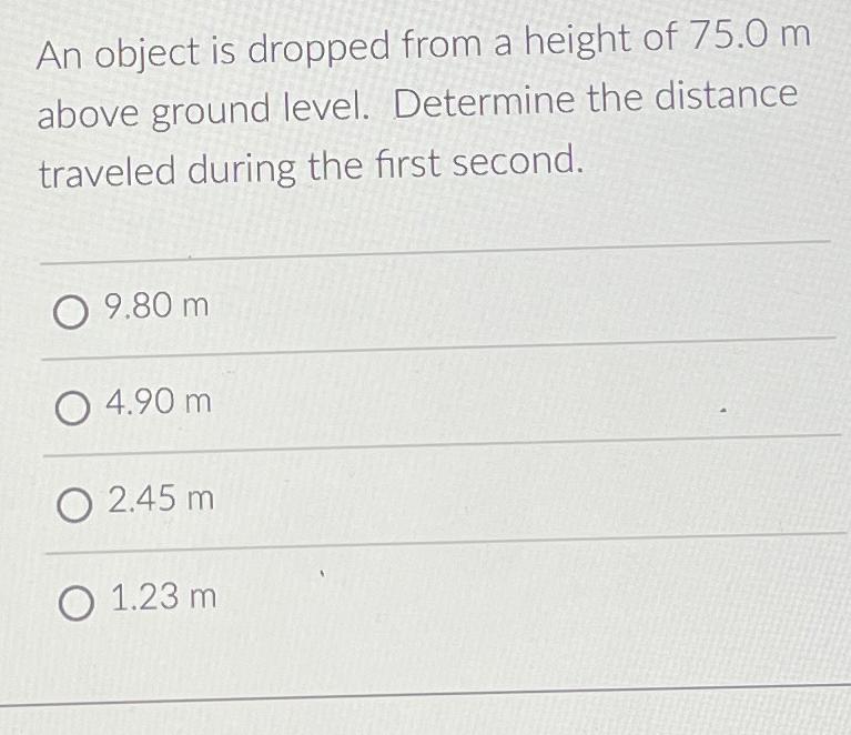 Solved An object is dropped from a height of 75.0m ﻿above | Chegg.com