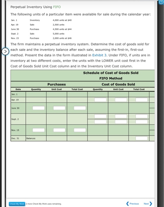 Solved Perpetual Inventory Using FIFO The following units of | Chegg.com