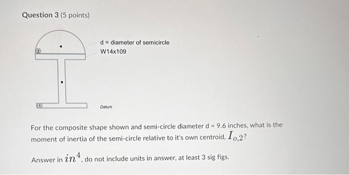 Solved Question 3 (5 points) For the composite shape shown | Chegg.com