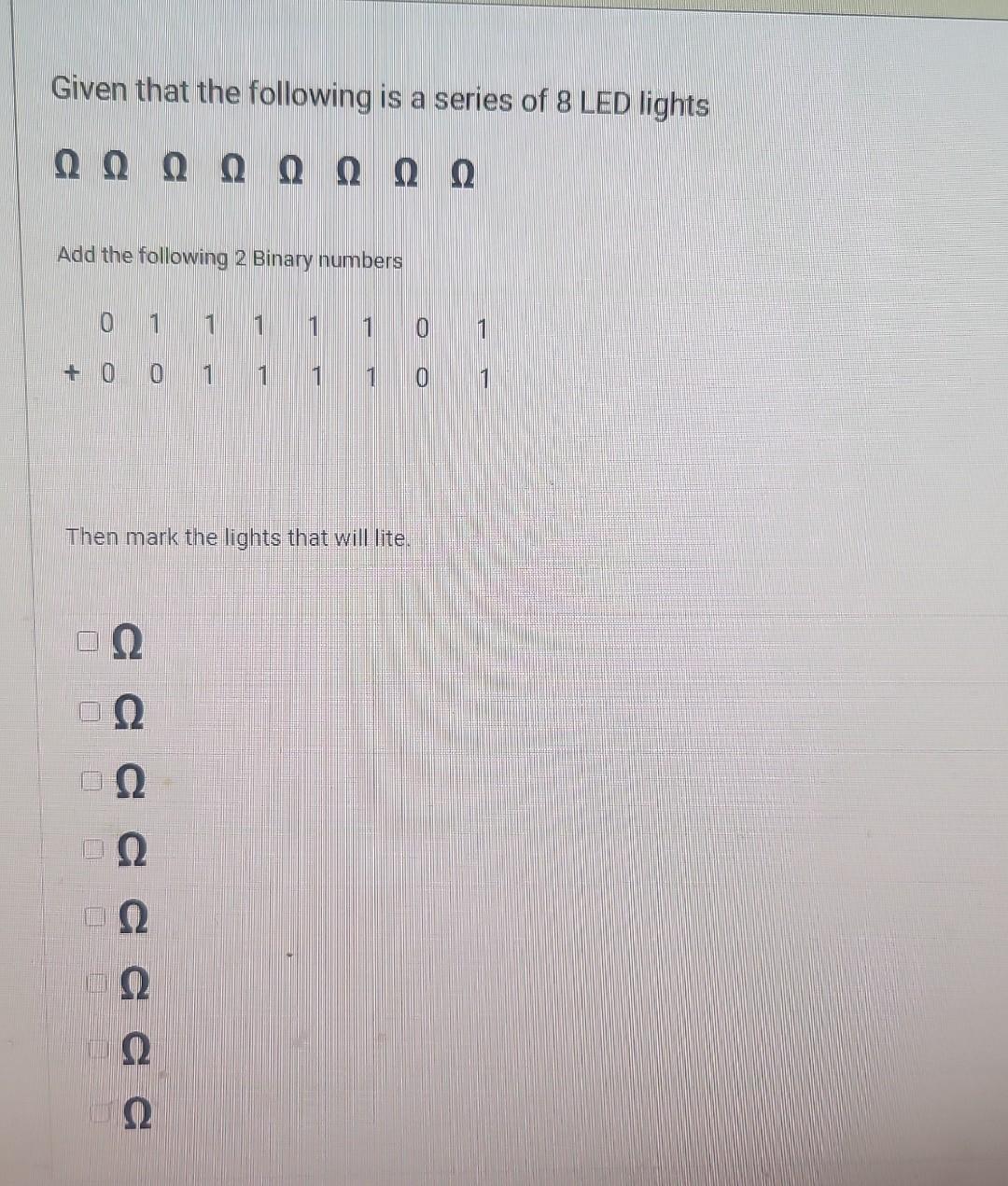 Solved Given that the following is a series of 8 LED lights | Chegg.com